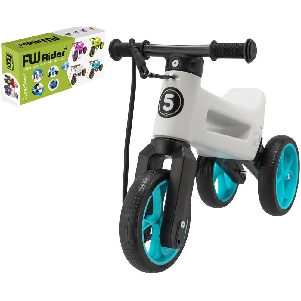 Odrážedlo FUNNY WHEELS Rider SuperSport bílé/tyrkys 2v1+popruh ...