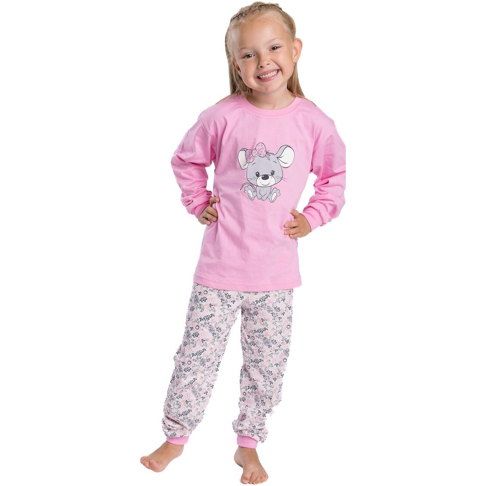 Dětské pyžamo Bettymode MYŠKA NA RŮŽOVÉ dlouhý rukáv | DetskyEshop.cz