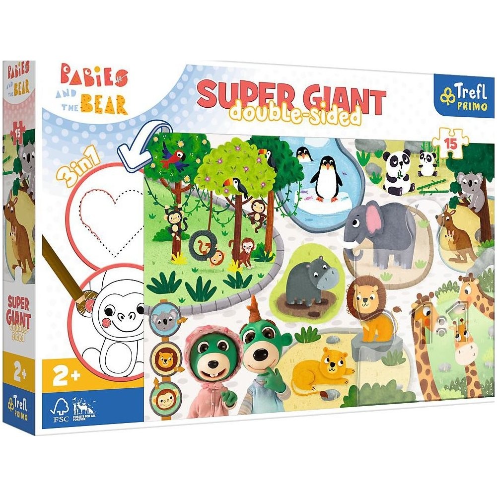 Puzzle 3v1 GIANT oboustranné 15 dílků Děti na farmě/Děti a medvěd ...