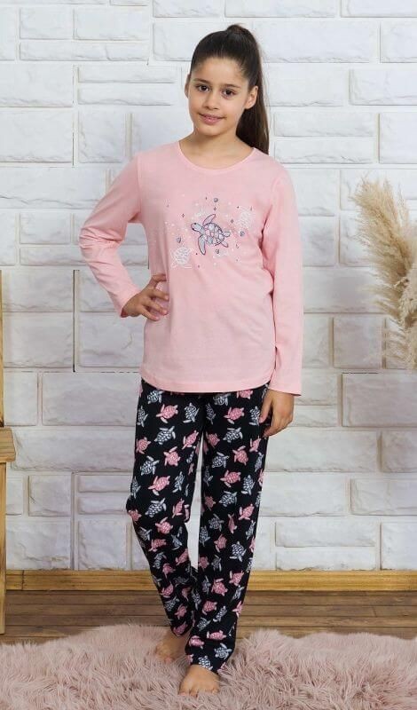 Dětské pyžamo dlouhé Želva sv. lososová | DetskyEshop.cz